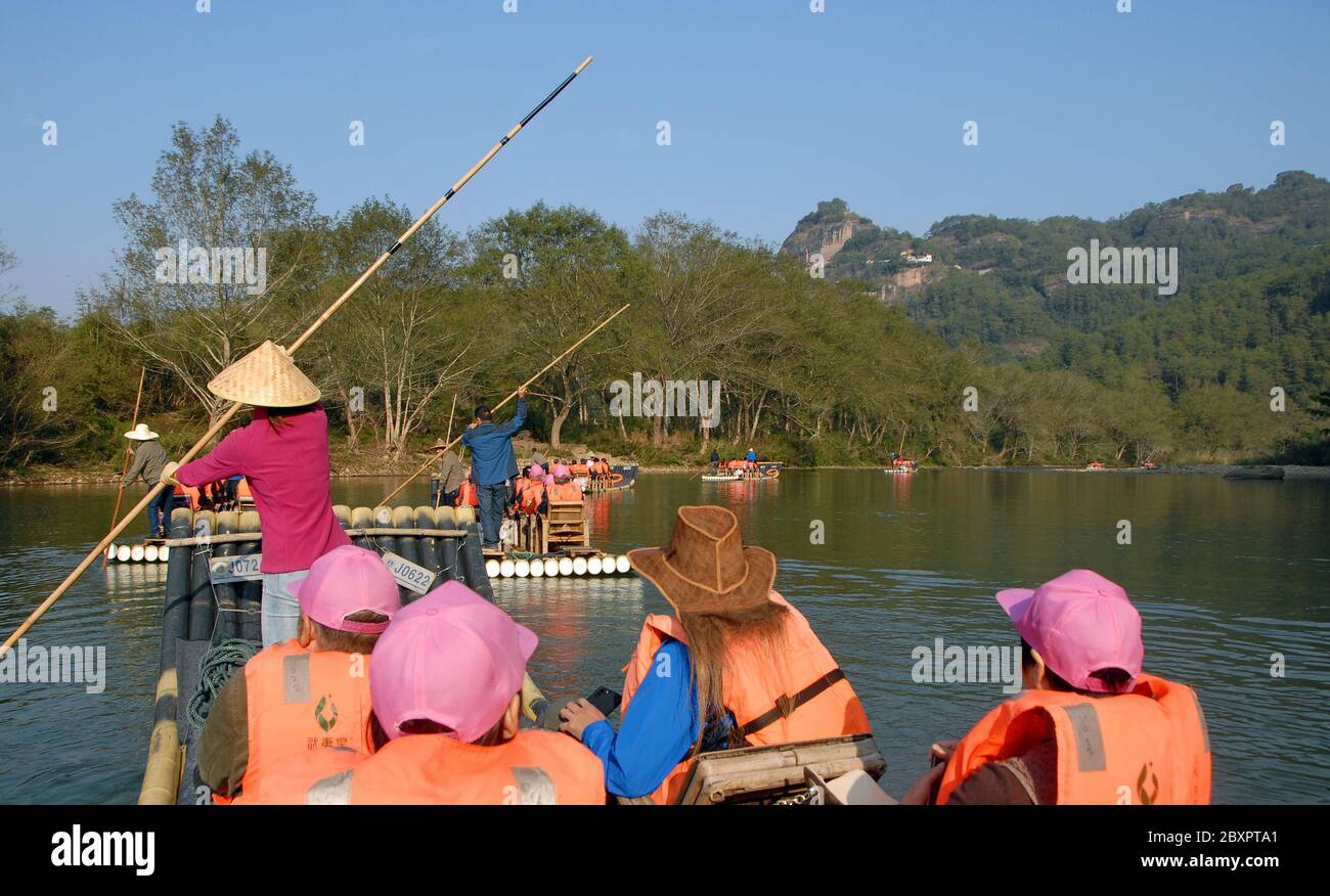 Wuyishan Mountains in Fujian Province, China. River rafting on the Nine ...