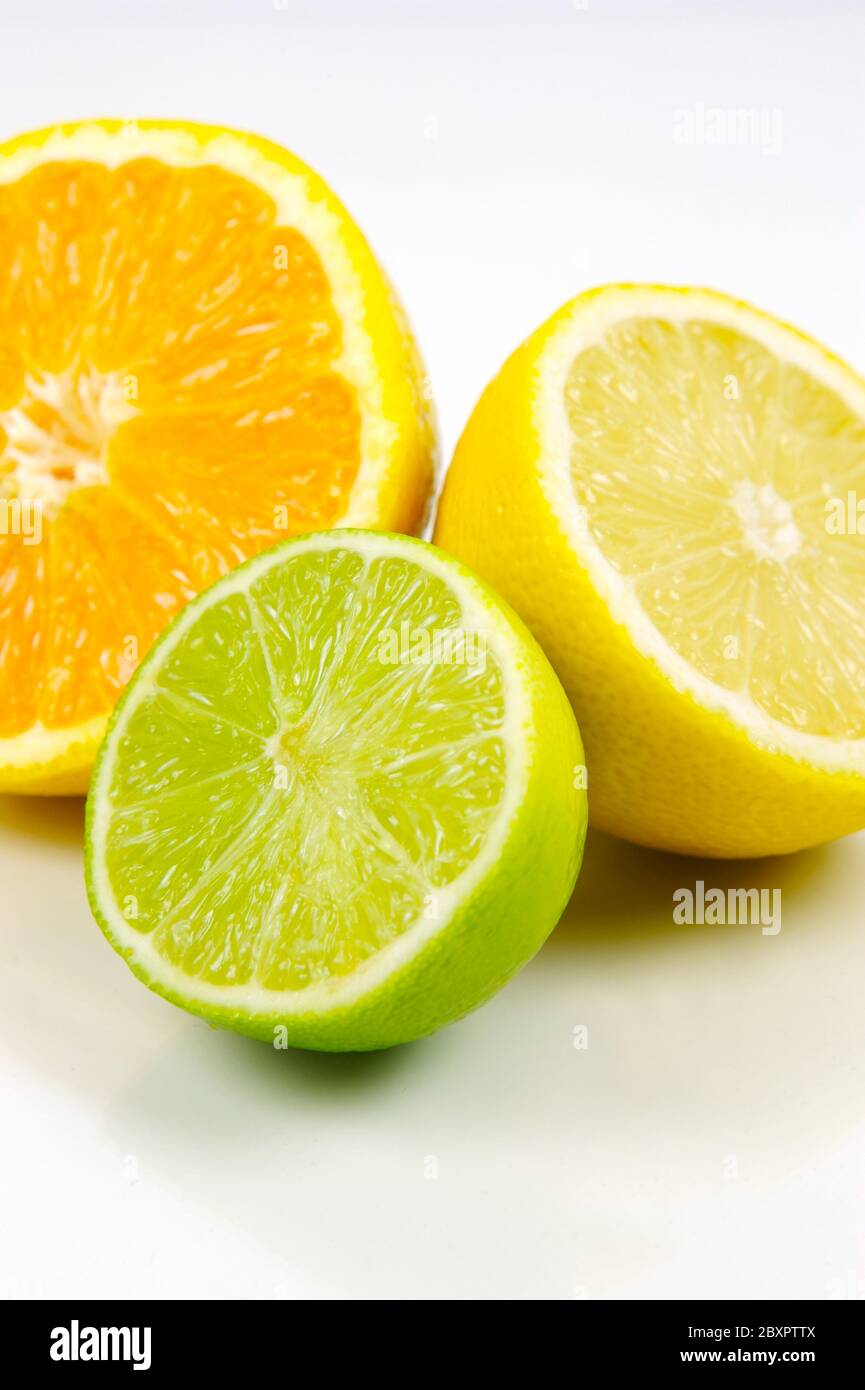 Citrus fruits isolated against a white background Stock Photo - Alamy