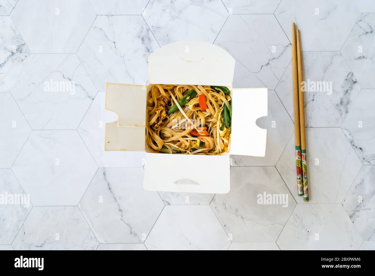 Take Away Asian Food Pad Thai Noodles with Shrimp and Crushed Peanuts ...