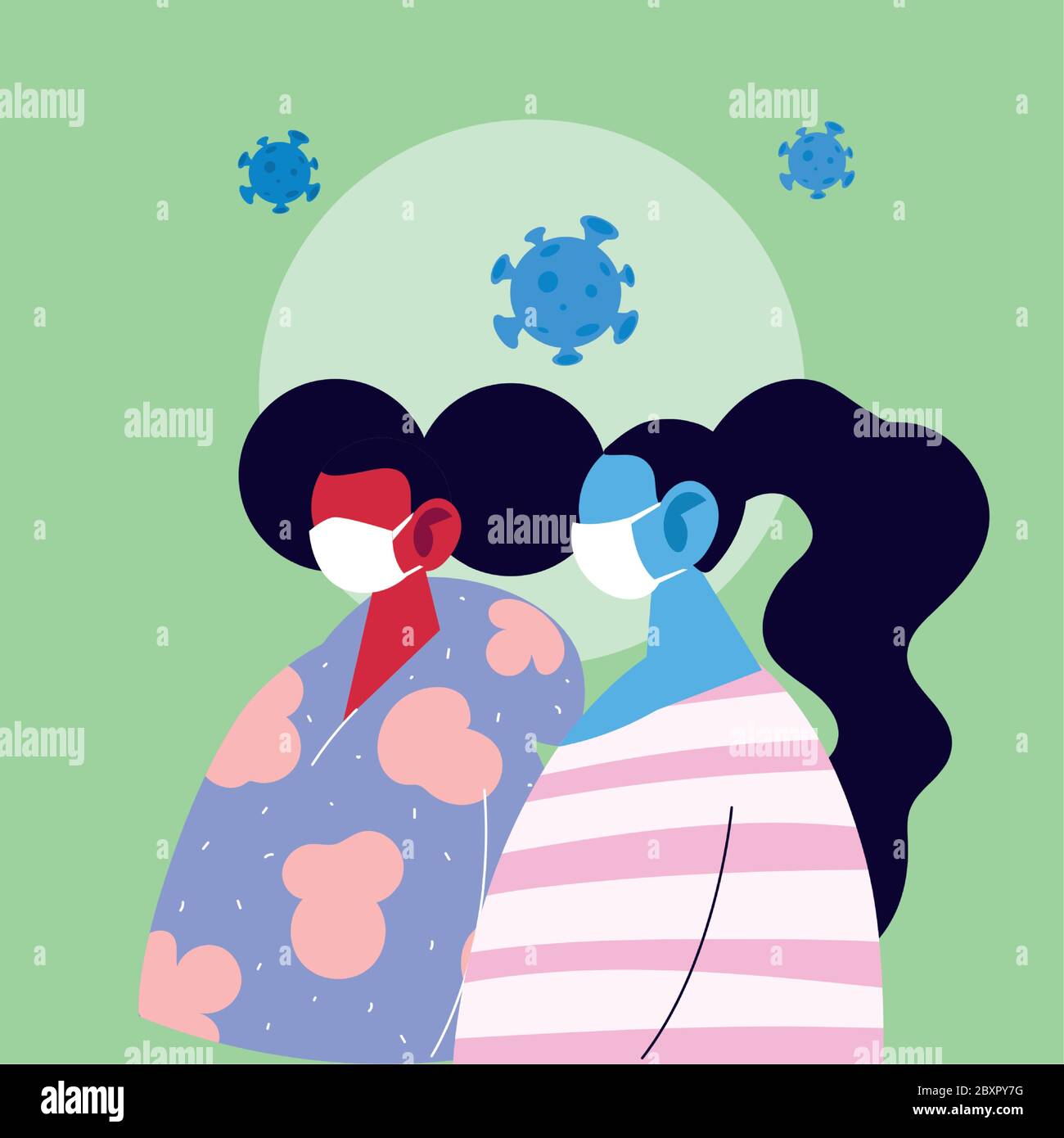 Women cartoons with masks design of Covid 19 virus theme Vector ...