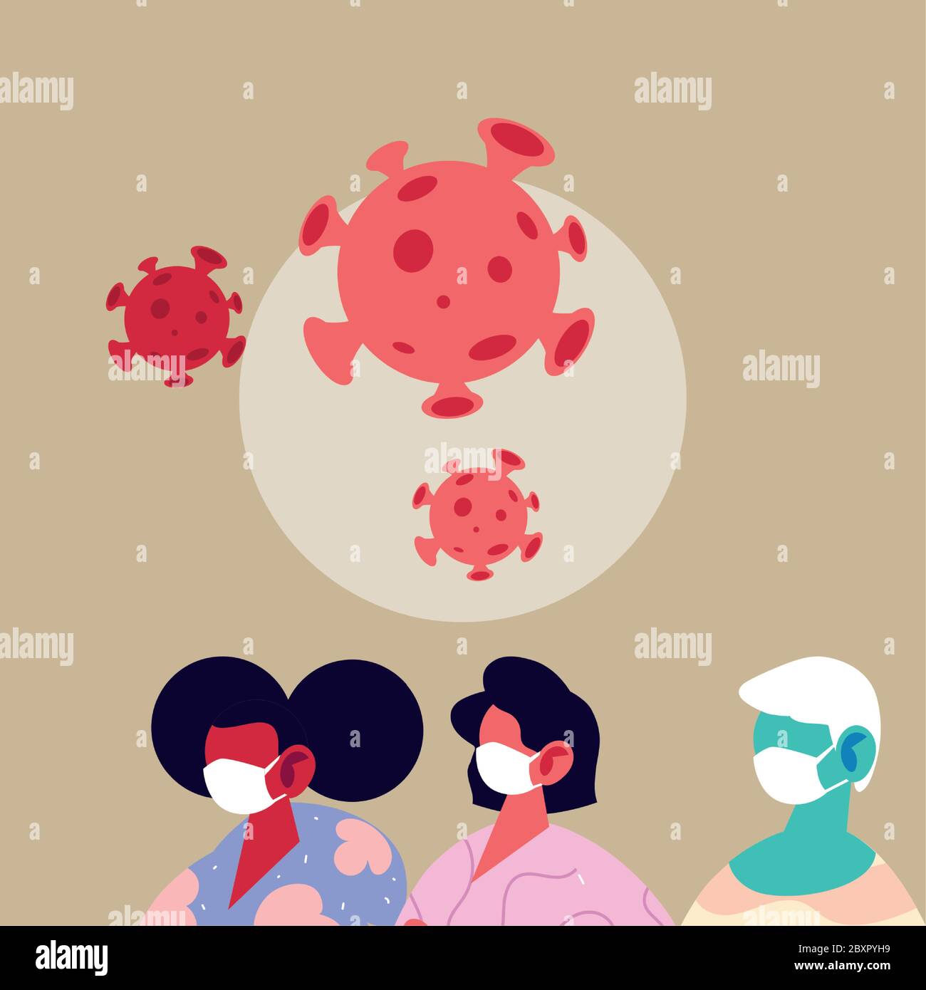 People cartoons with masks design of Covid 19 virus theme Vector ...