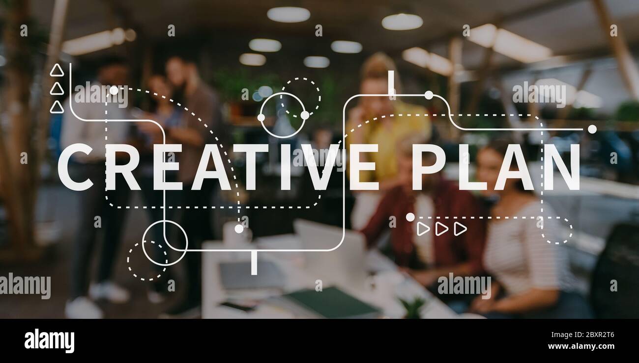 Creative plan written on group of people discussing work Stock Photo ...