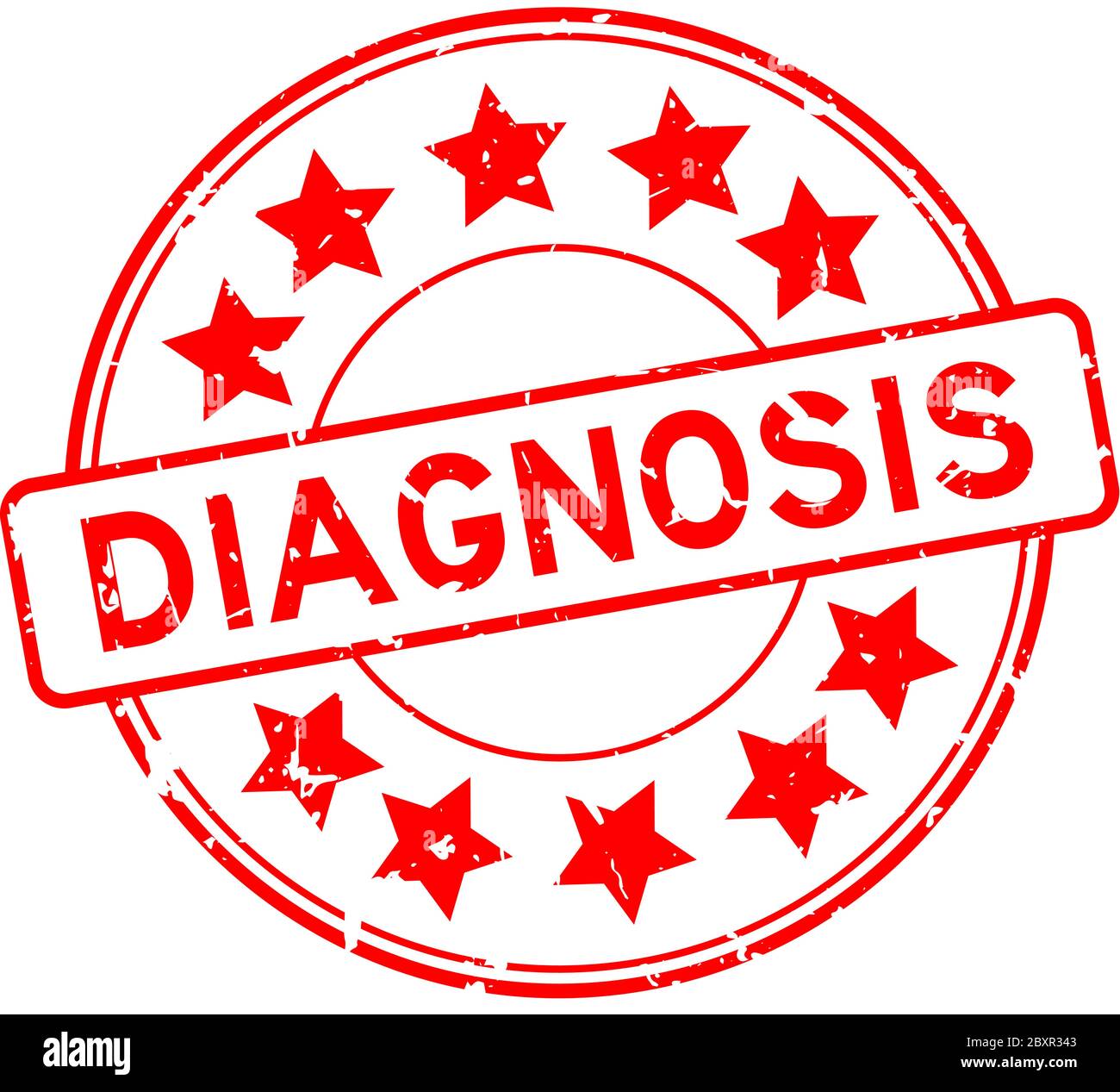 Grunge red diagnosis word with star icon round rubber seal stamp on ...
