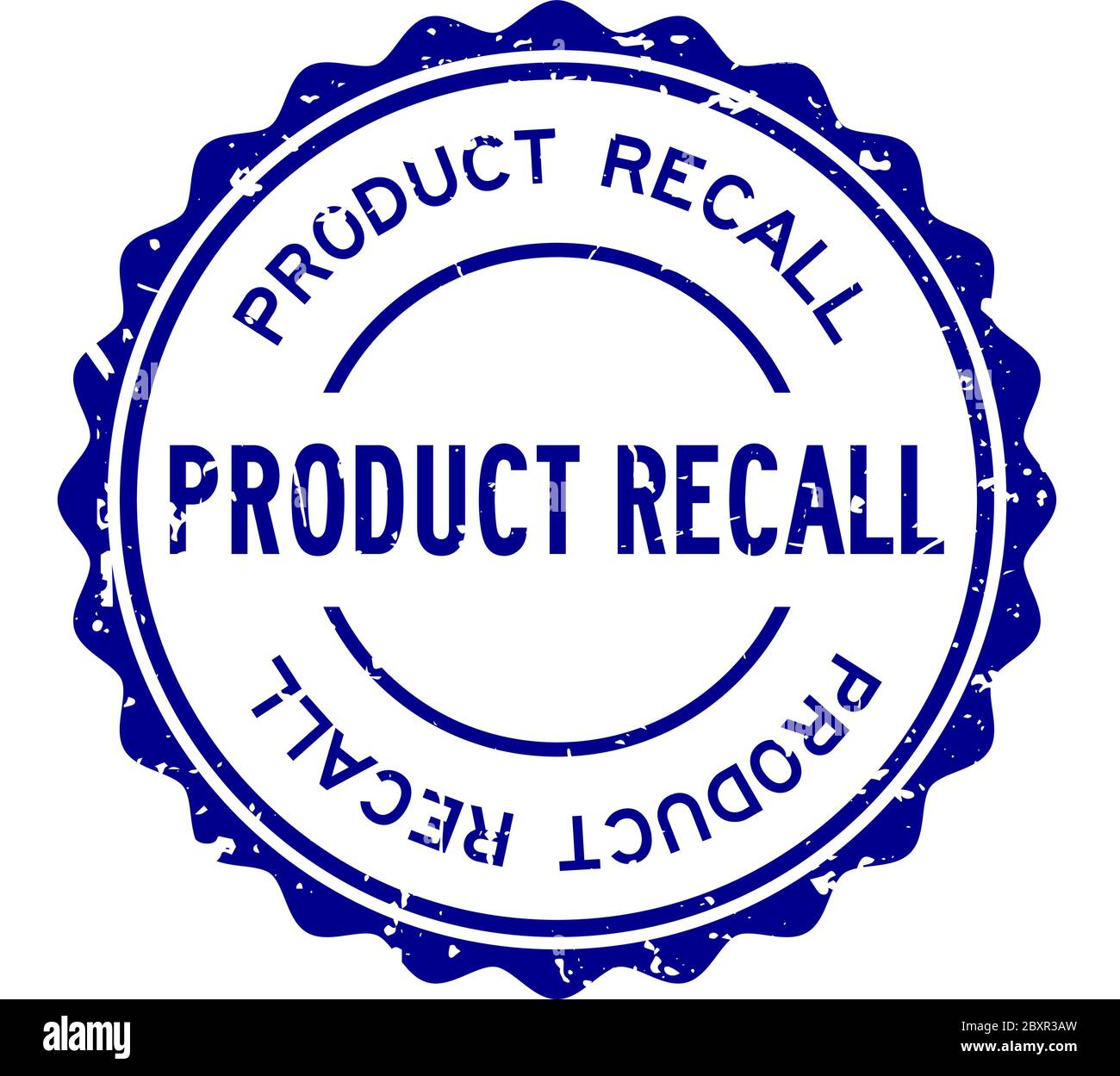 Grunge blue product recall word round rubber seal stamp on white ...