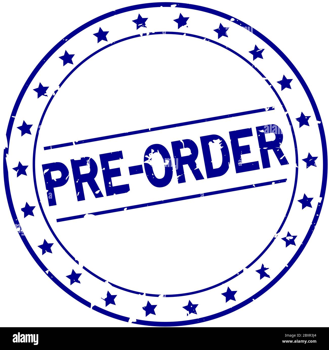 Grunge blue pre order word with star icon round rubber seal stamp on ...