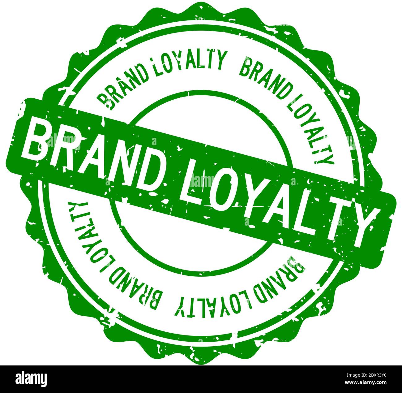 Grunge green brand loyalty word round rubber seal stamp on white ...