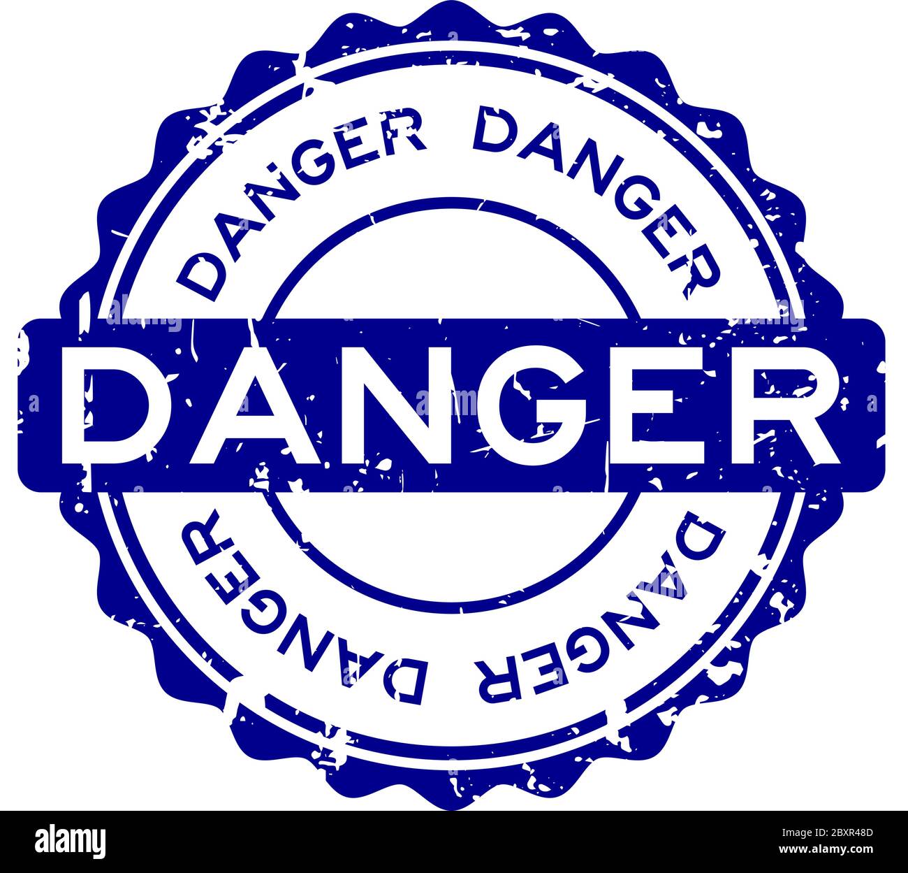 Grunge blue danger word round rubber seal stamp on white background ...