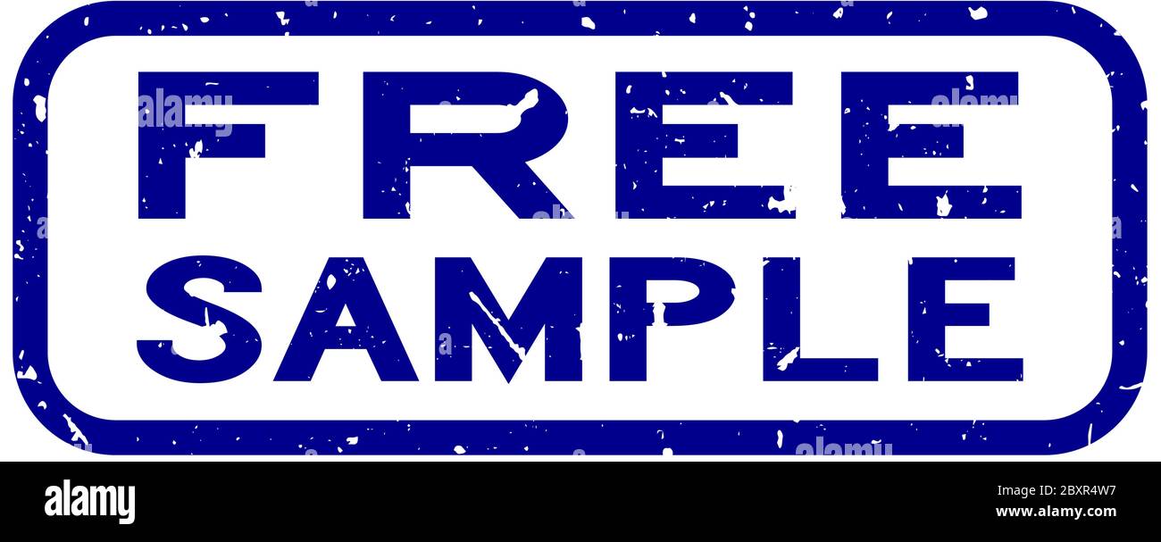 Grunge blue free sample word square rubber seal stamp on white ...