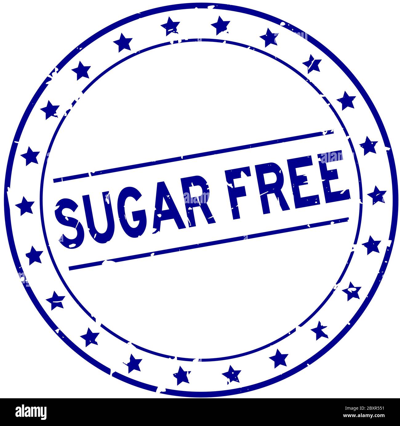 Grunge blue sugar free word with star icon round rubber seal stamp on ...