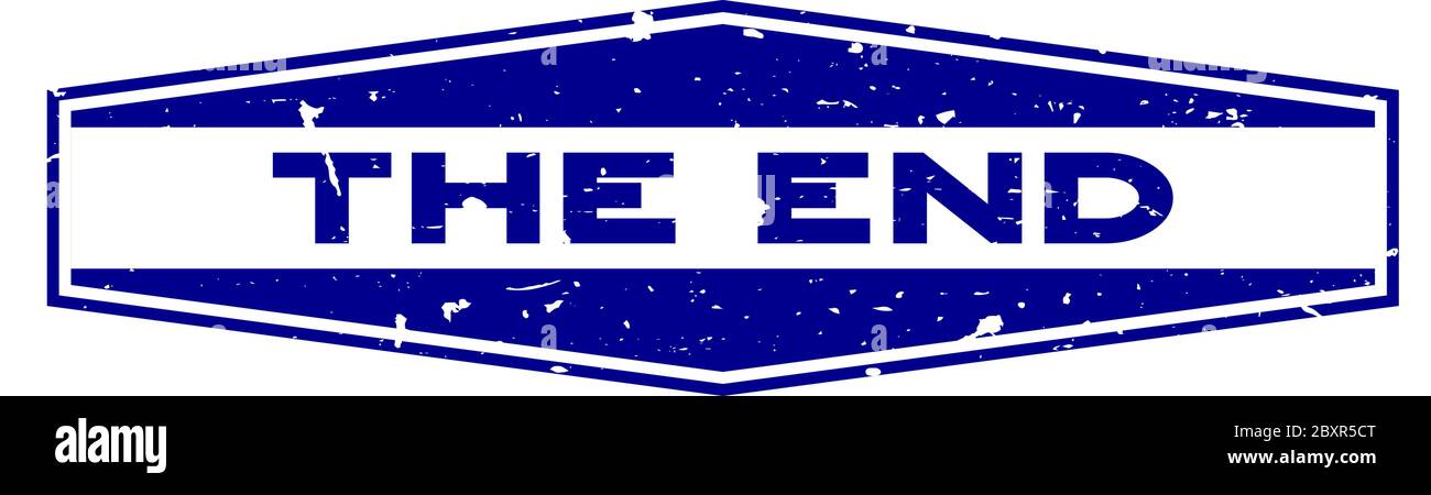 Grunge blue the end word hexagon rubber seal stamp on white background ...