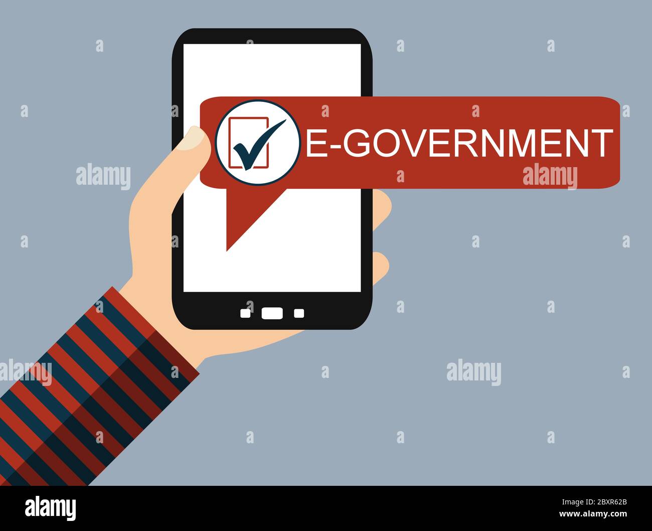 Hand holding Smartphone: E-Government - Flat Design Stock Photo - Alamy