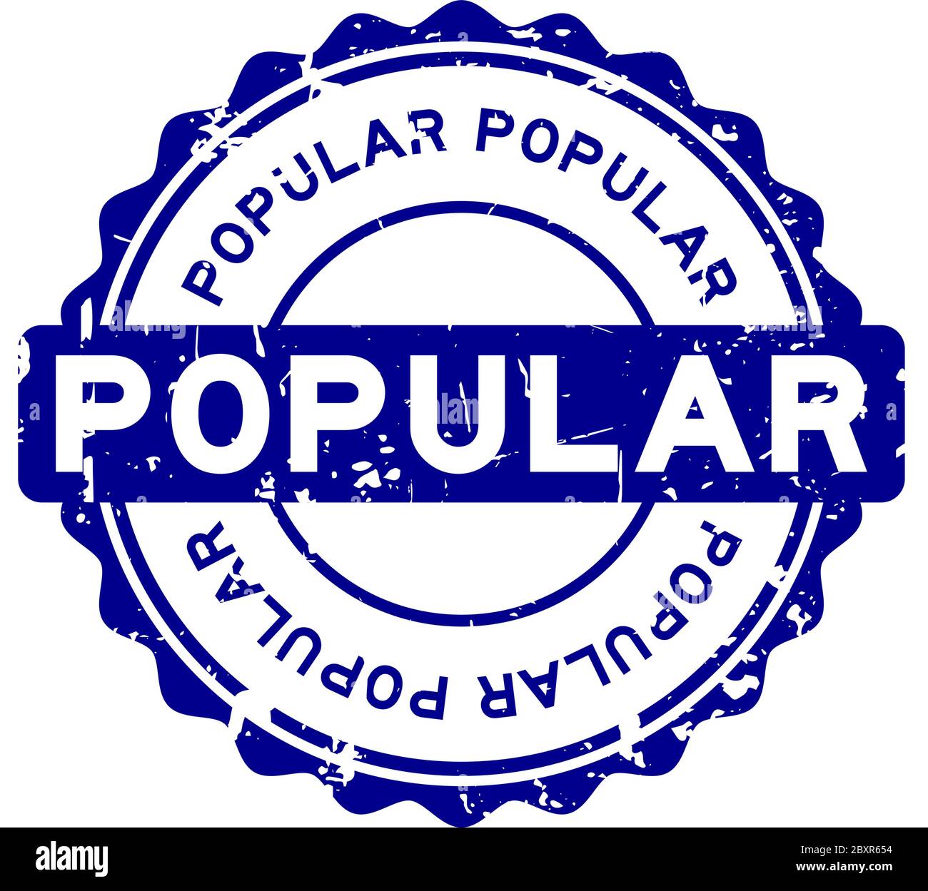 Grunge blue popular word round rubber seal stamp on white background ...