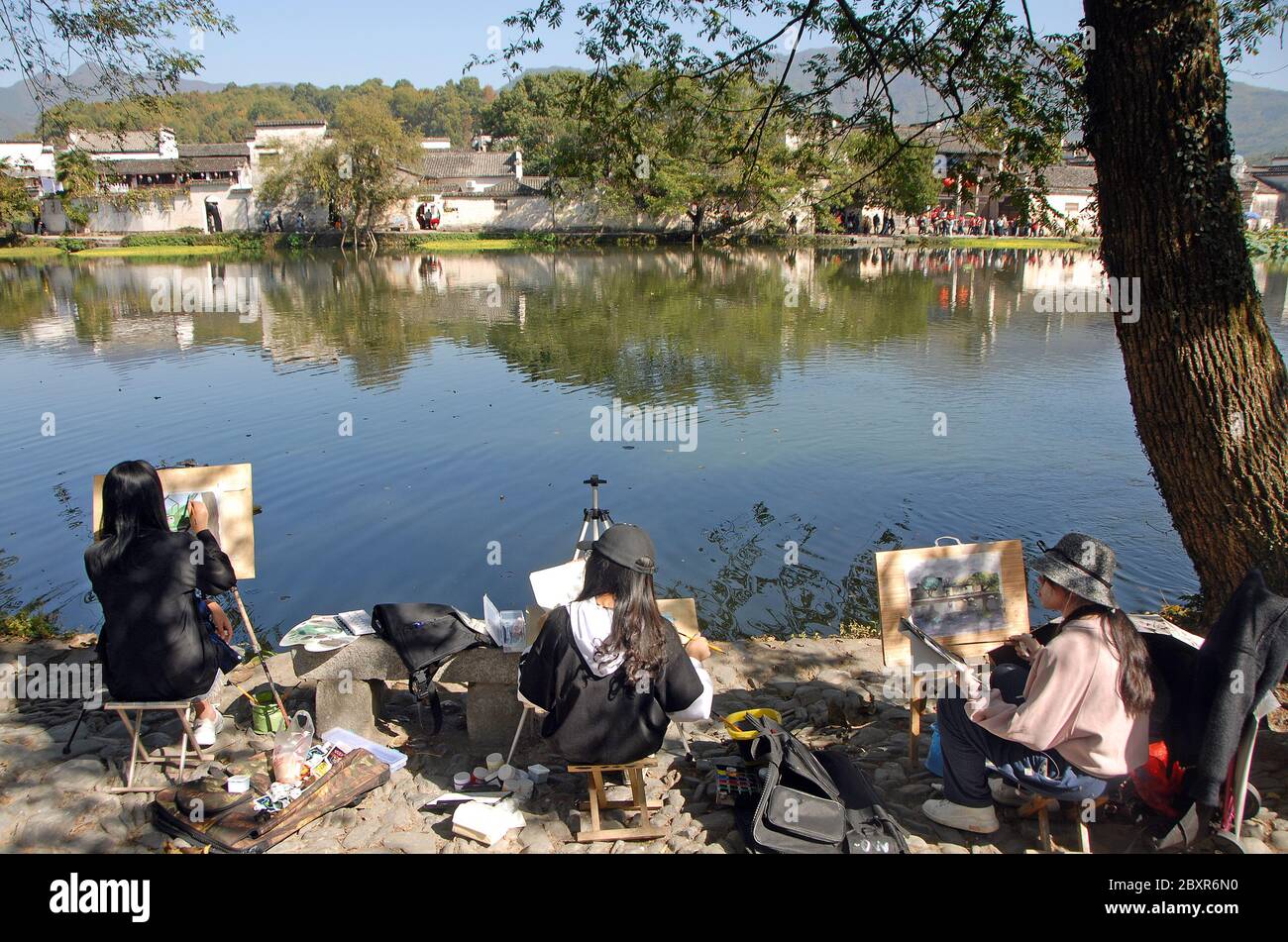 Hongcun Ancient Town in Anhui Province, China. Artists by Nanhu Lake in ...