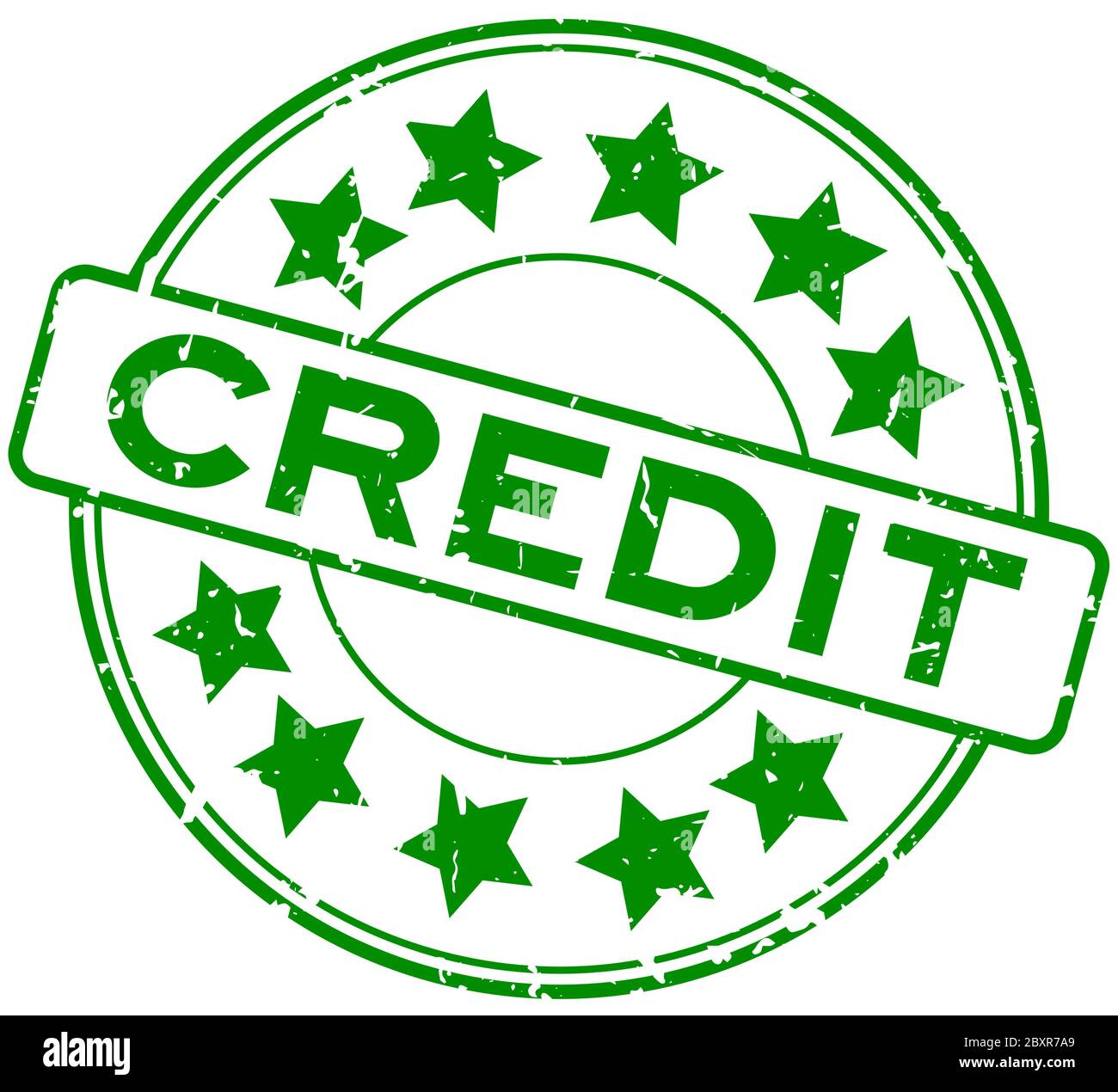 Grunge green credit word with star icon round rubber seal stamp on ...