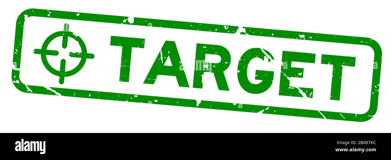 Grunge green target word with scope icon square rubber seal stamp on ...