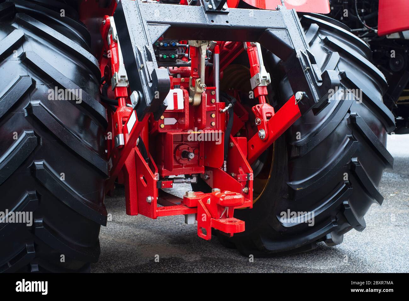 Red tractor.Elements of a red tractor, combine harvester close-up.New ...