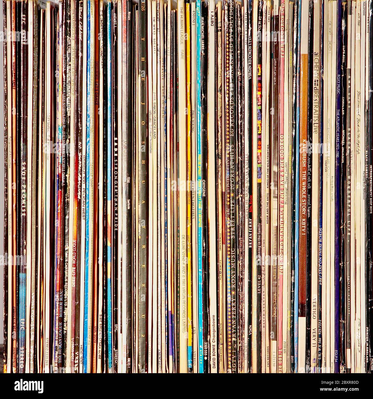 Multiple 1980's vinyl record sleeve spines Stock Photo - Alamy
