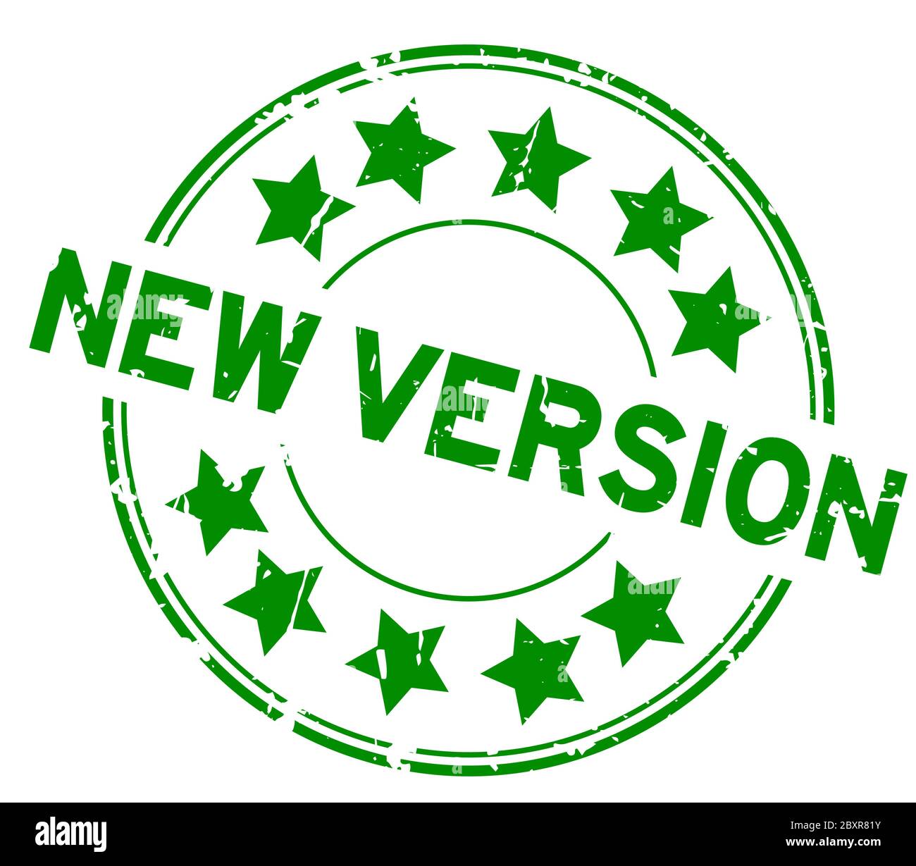 Grunge green new version word with star icon round rubber seal stamp on ...