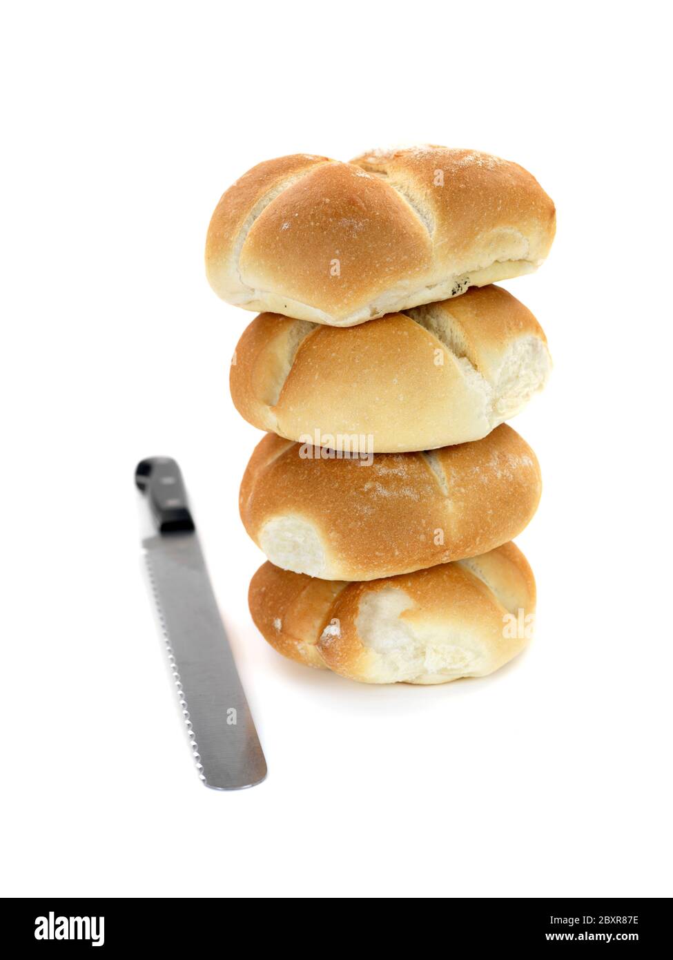Bread rolls isolated against a white background Stock Photo - Alamy