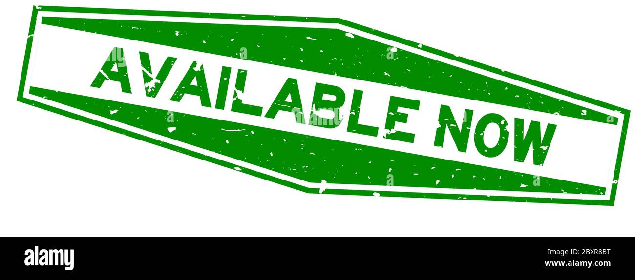Grunge green available now word hexagon rubber seal stamp on white ...