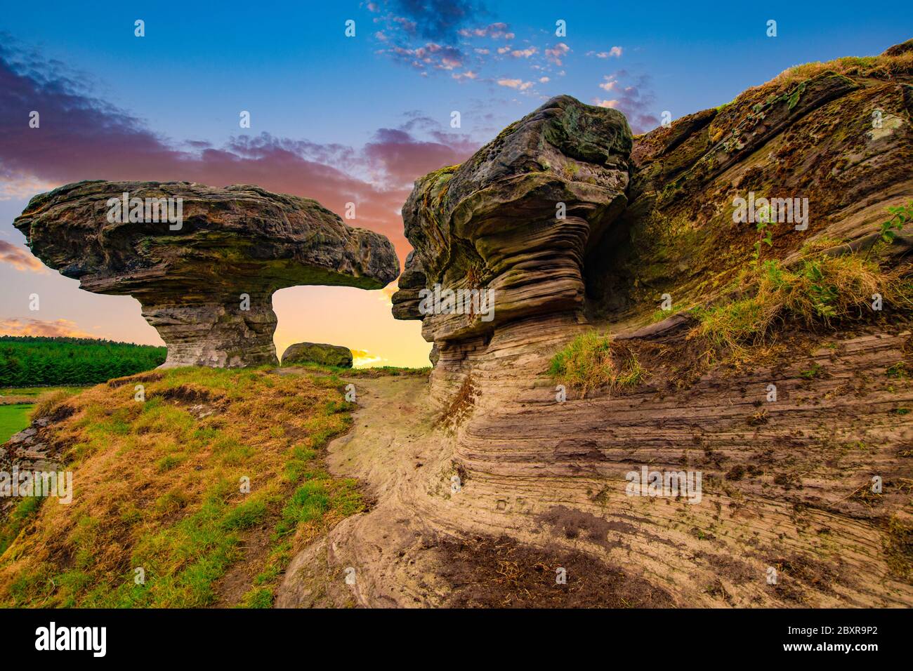 Mushroom rock formation known as the Bunnet Stane. Located on the ...