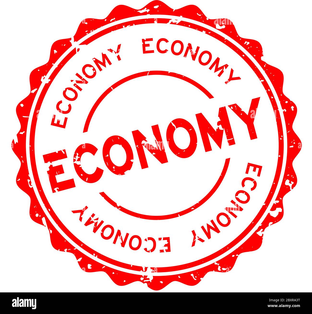 Grunge red economy word round rubber seal stamp on white background ...