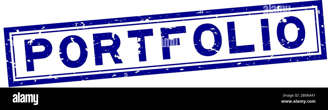 Grunge blue portfolio word square rubber seal stamp on white background ...