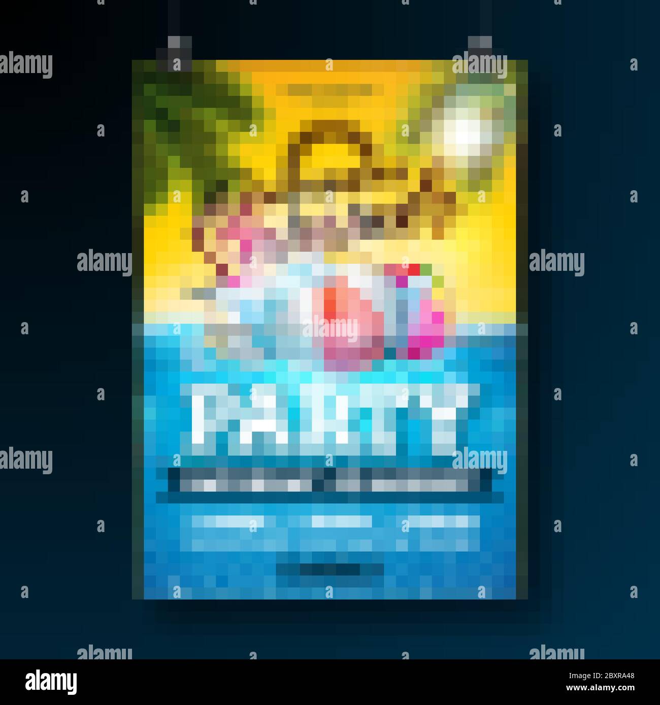 Summer Pool Party Poster Design Template with Palm Leaves, Water and ...