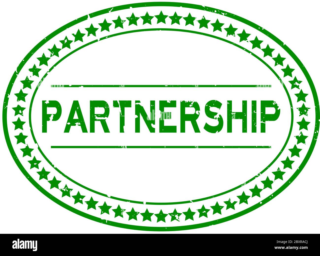 Grunge green partnership word oval rubber seal stamp on white ...