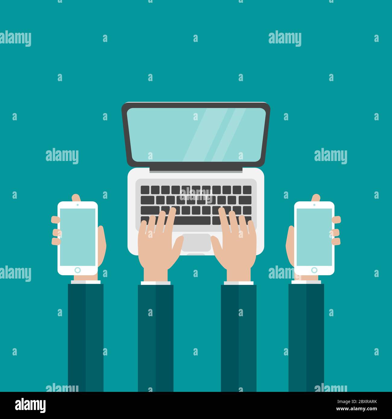 Hand typing computer top view Stock Vector Images - Alamy