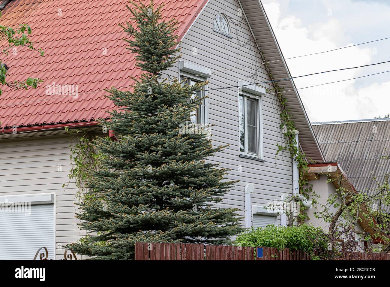 Part of a simple wooden house, a typical building in Russia for a ...