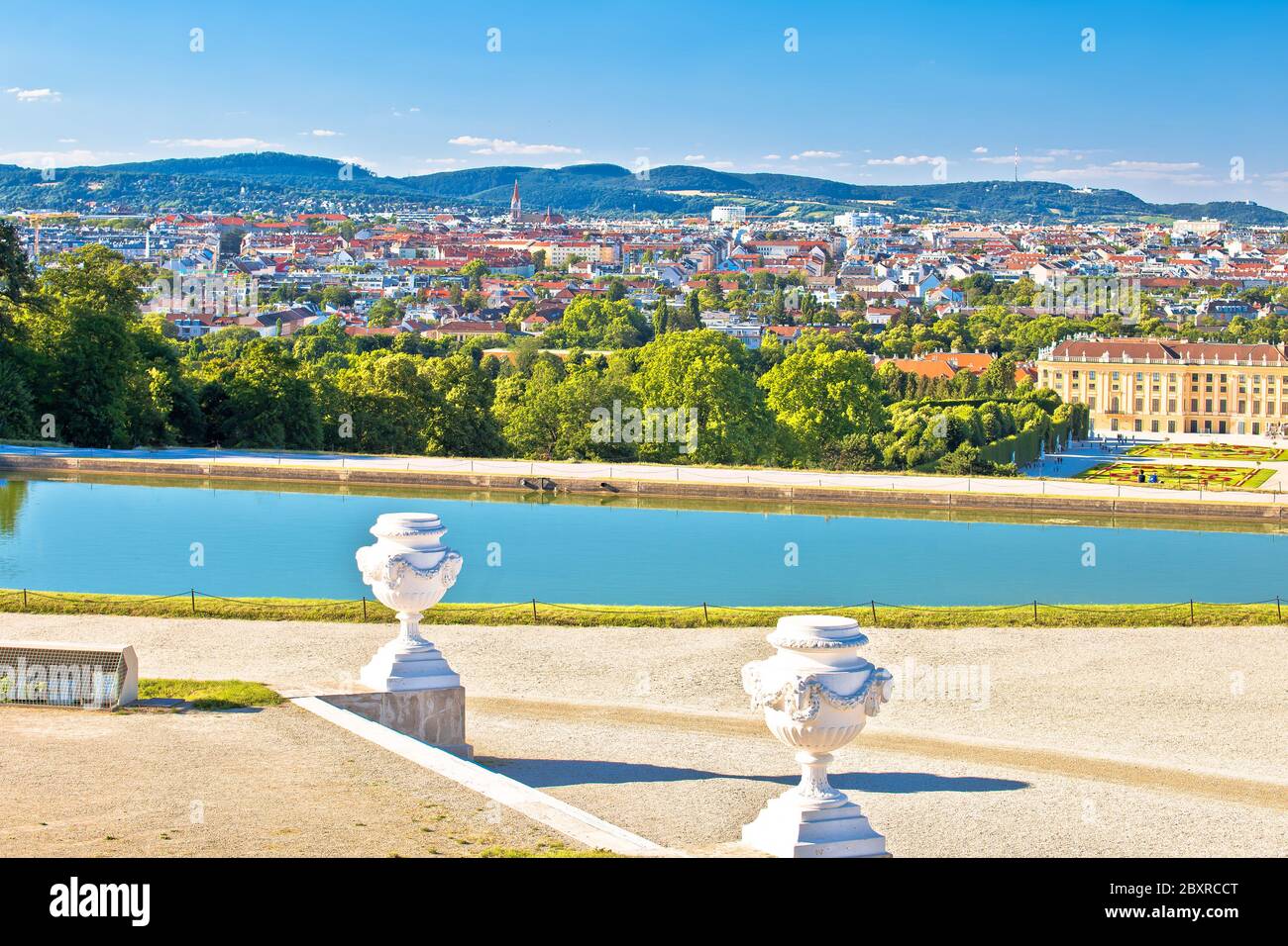 Vienna cityscape from Gloriette viewpoint above Schlossberg castle view ...