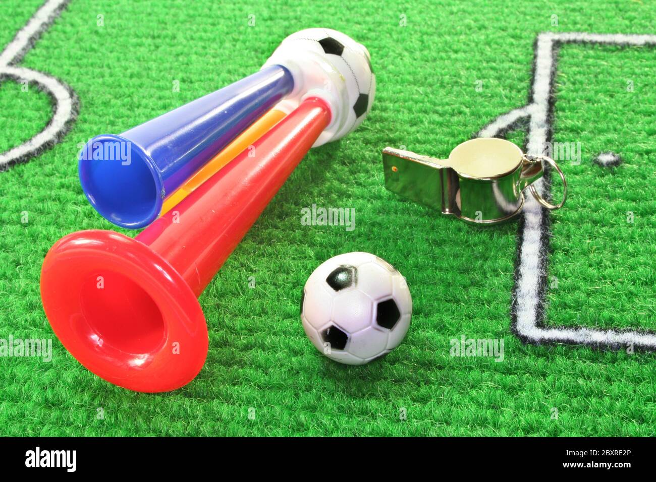 soccer horn with football and whistle Stock Photo - Alamy
