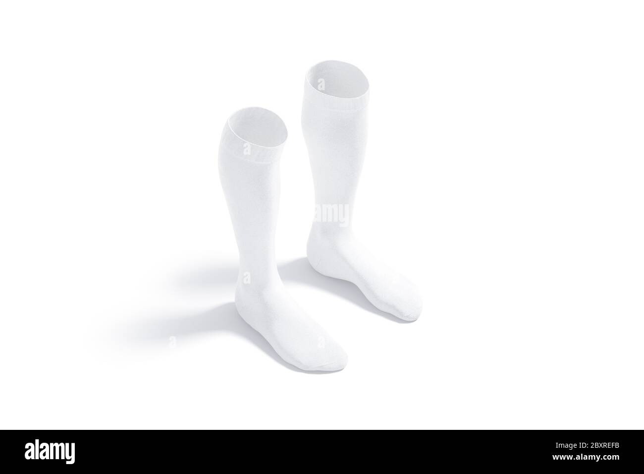 Blank white pair soccer socks mockup, side view Stock Photo - Alamy