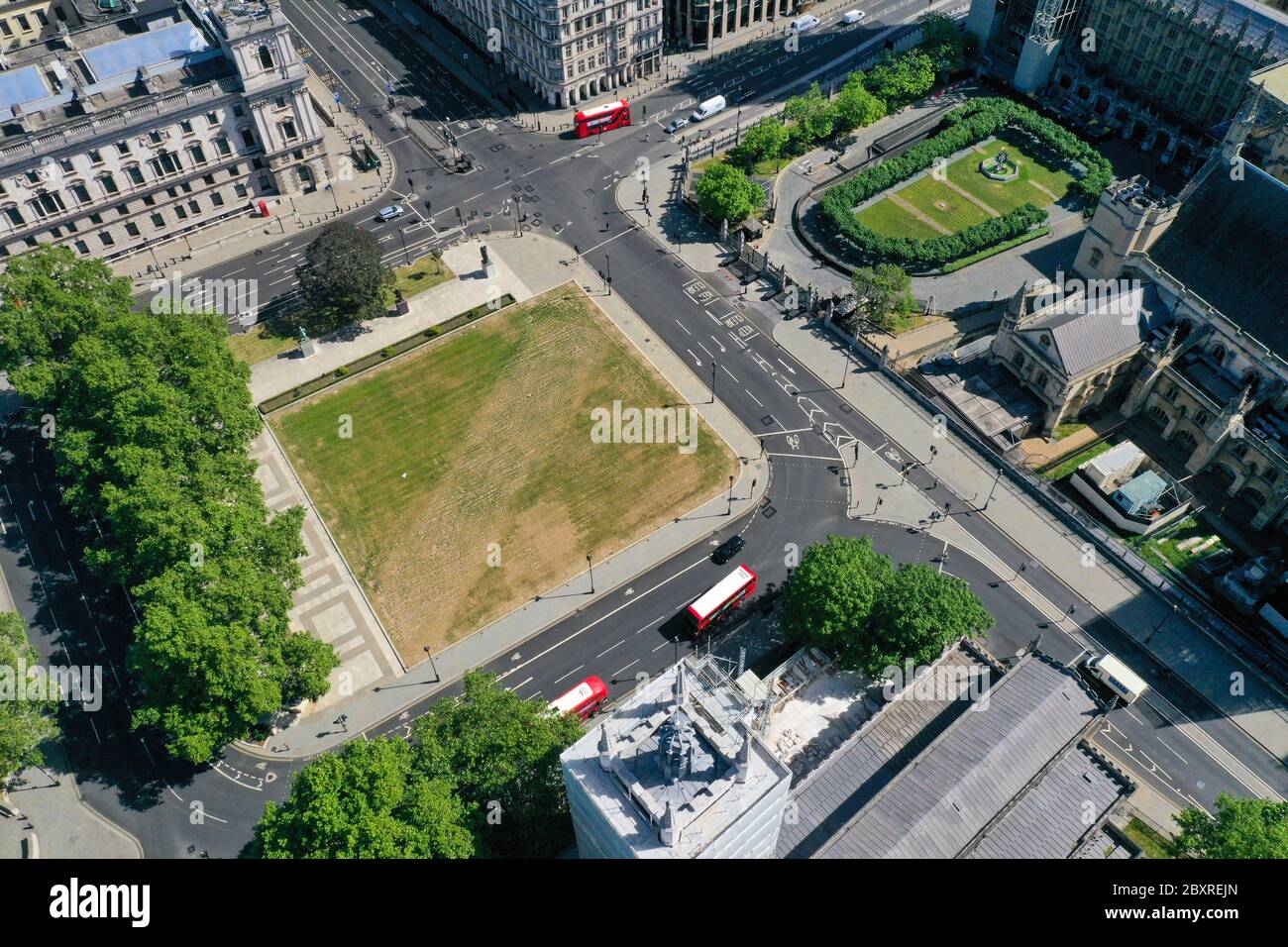 An aerial view of Parliament Square, London, with the Sir Winston ...