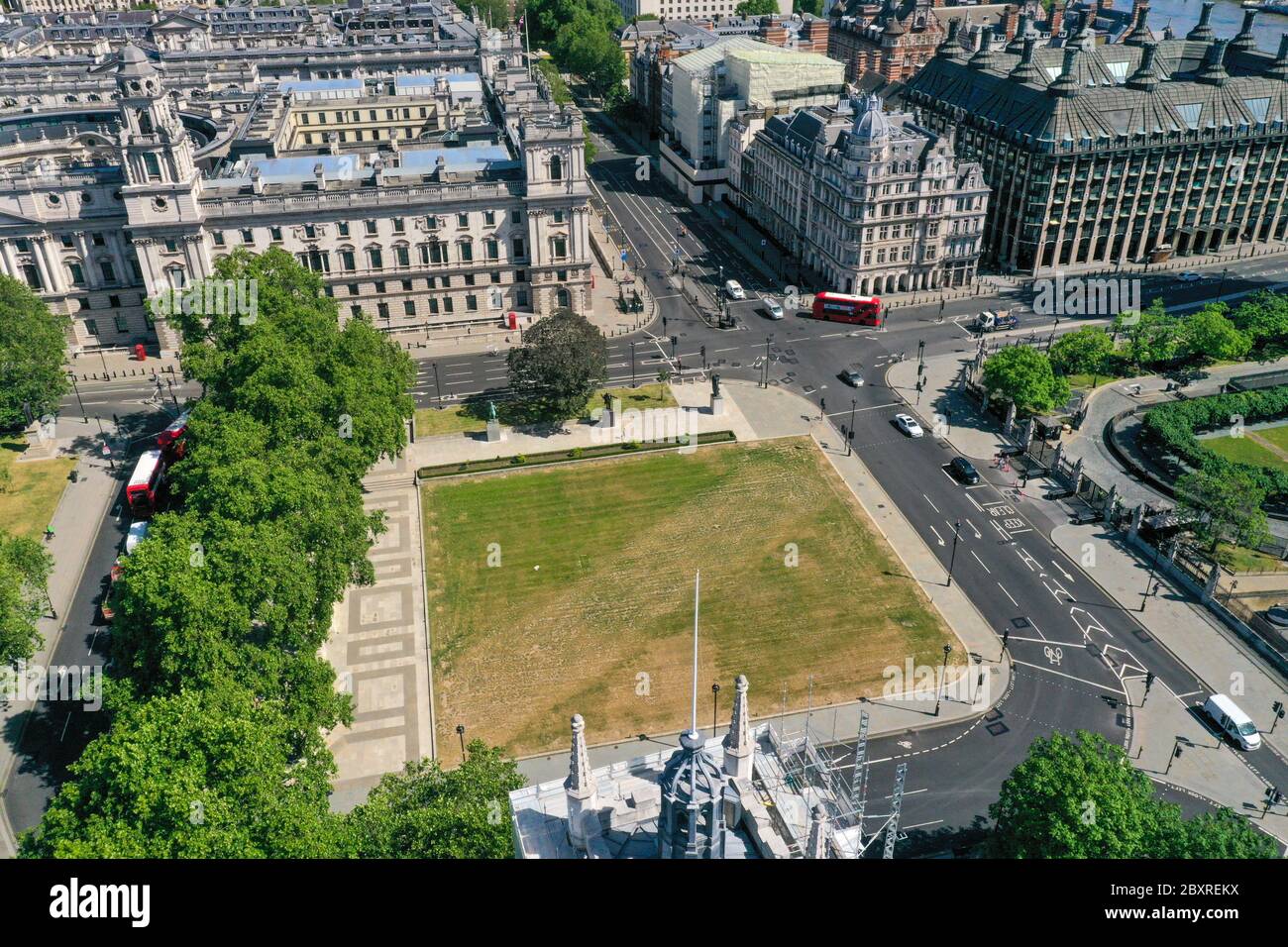 An aerial view of Parliament Square, London, with the Sir Winston ...