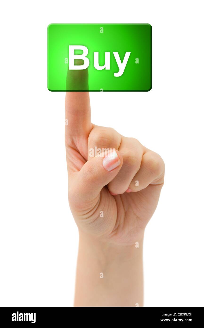 Hand and button Buy Stock Photo - Alamy