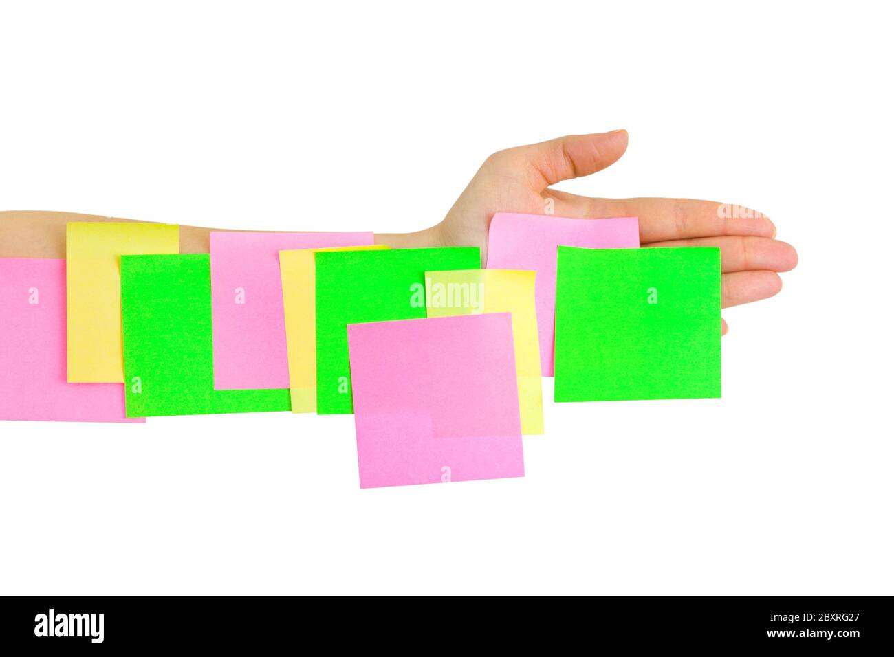 Hand and multicolored note paper Stock Photo - Alamy