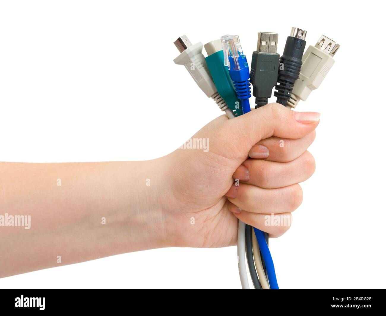 Computer cables in hand Stock Photo - Alamy