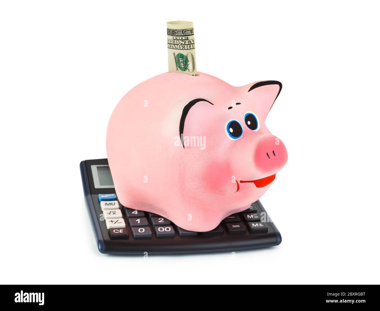 Calculator and piggy bank Stock Photo - Alamy