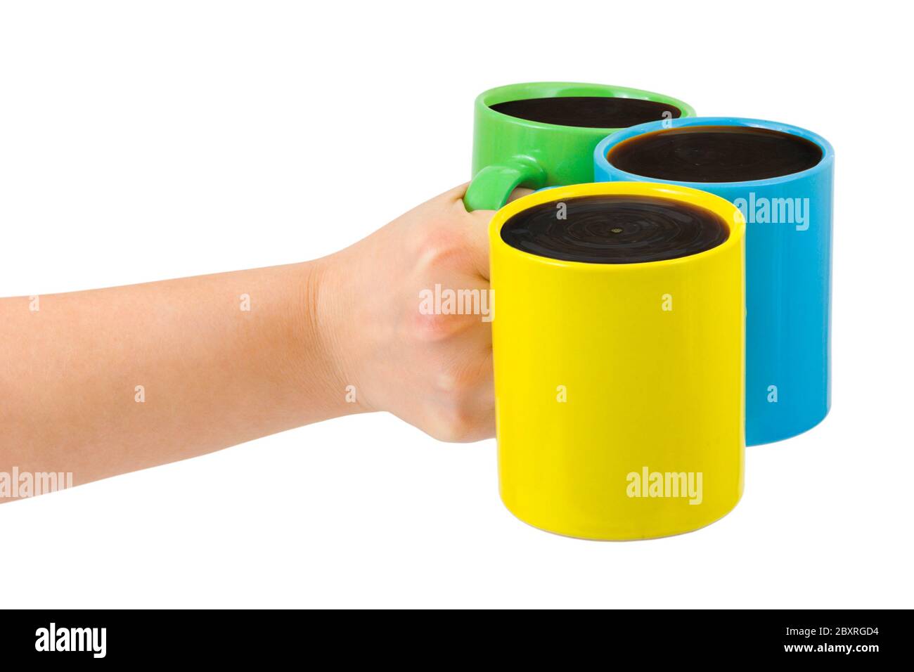 Hand with cups Stock Photo - Alamy