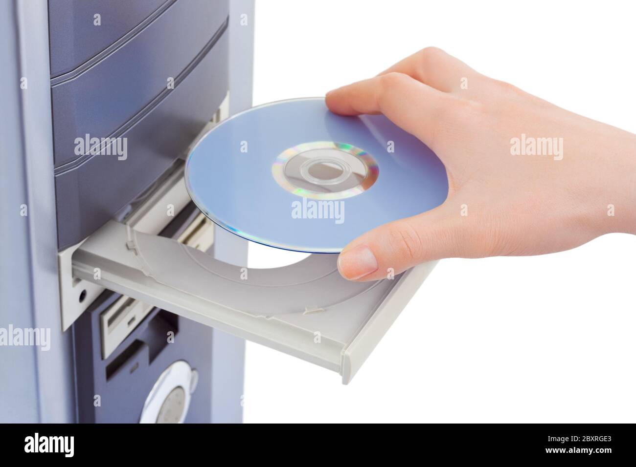 Hand and computer cd-rom Stock Photo - Alamy