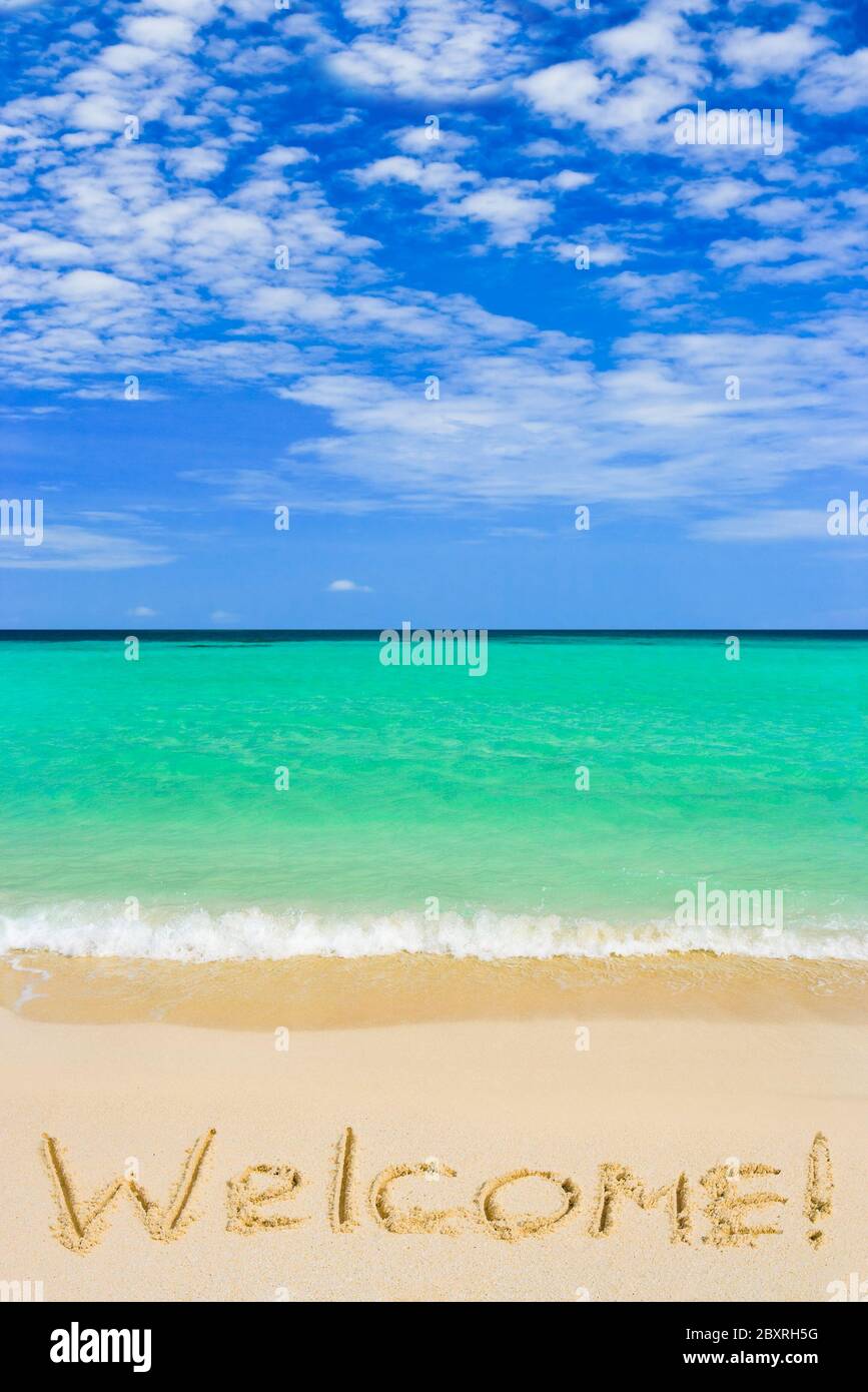 Word Welcome on beach Stock Photo - Alamy
