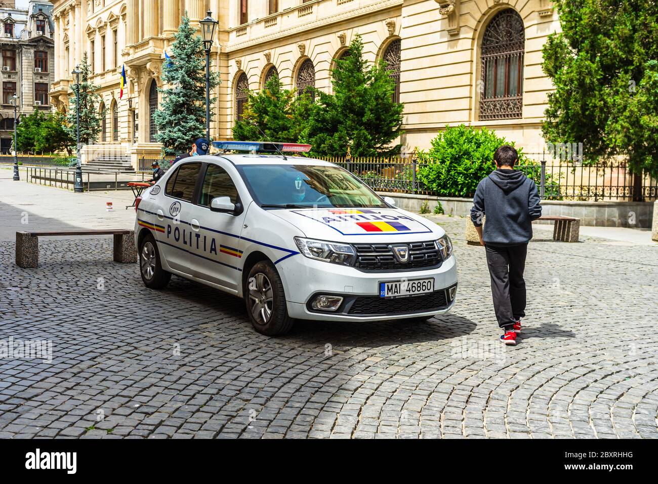 Romanian police (Politia) car patrolling streets of Old Town in ...