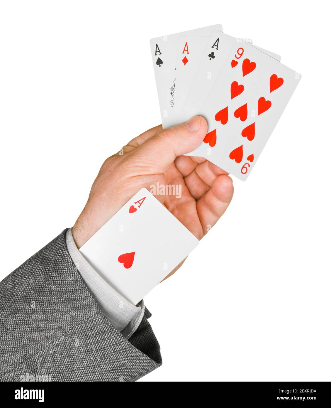 Hand and card in sleeve Stock Photo - Alamy