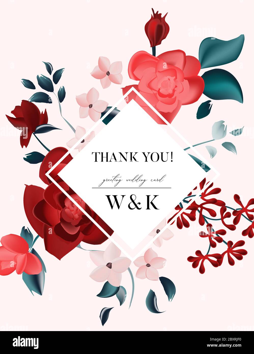 Red roses abstract vector flower graphics. Botanical floral thank you ...