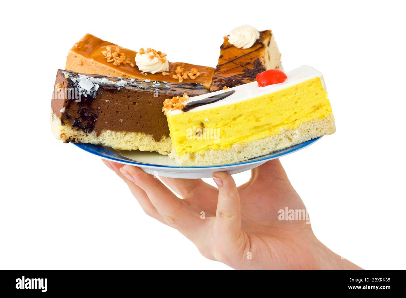 Hand and plate with cakes Stock Photo - Alamy