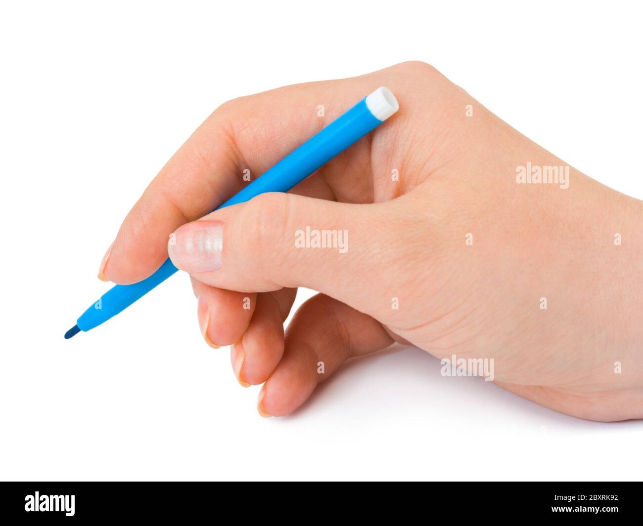 Hand with blue pen Stock Photo - Alamy