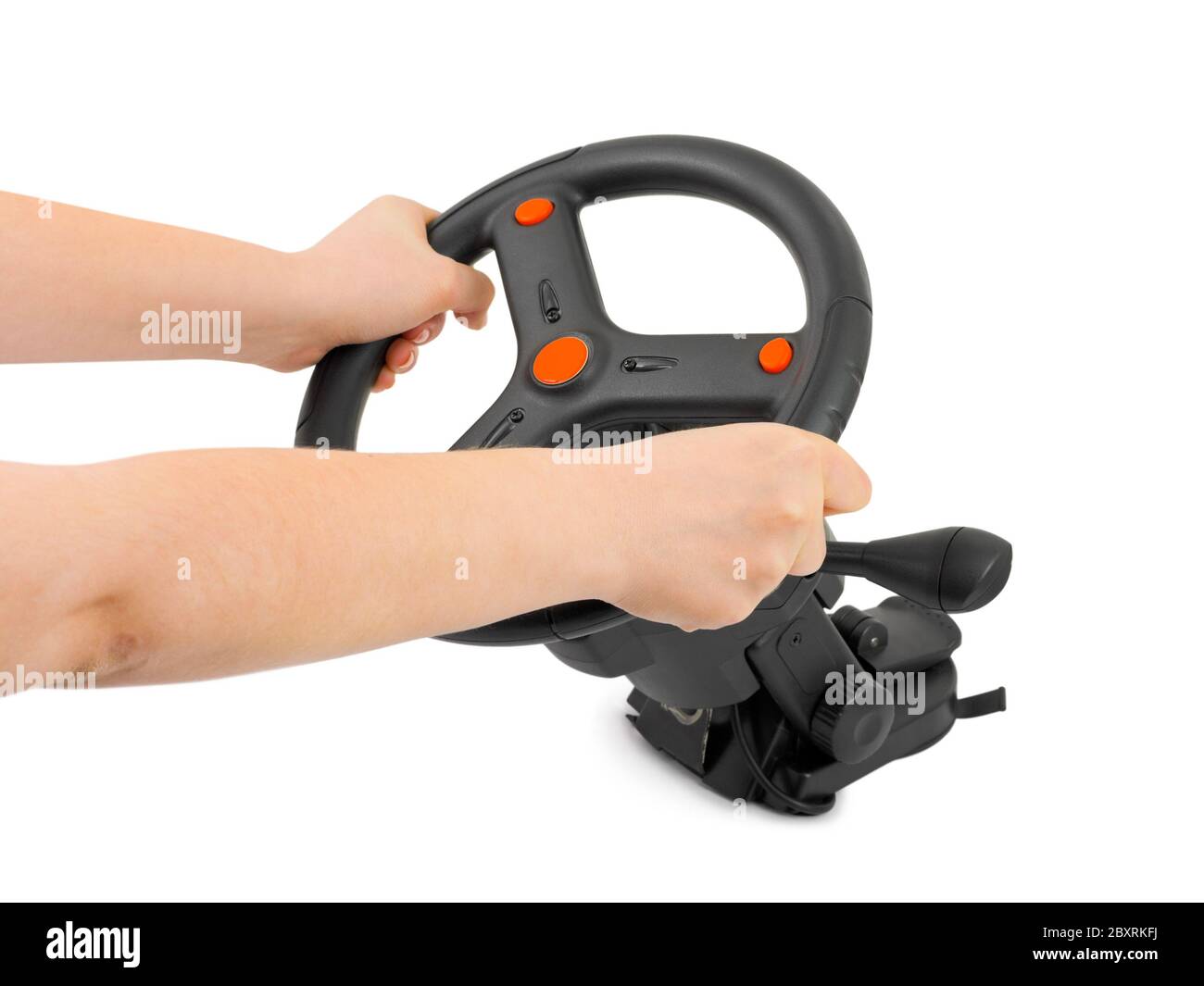 Computer steering wheel and hands Stock Photo - Alamy