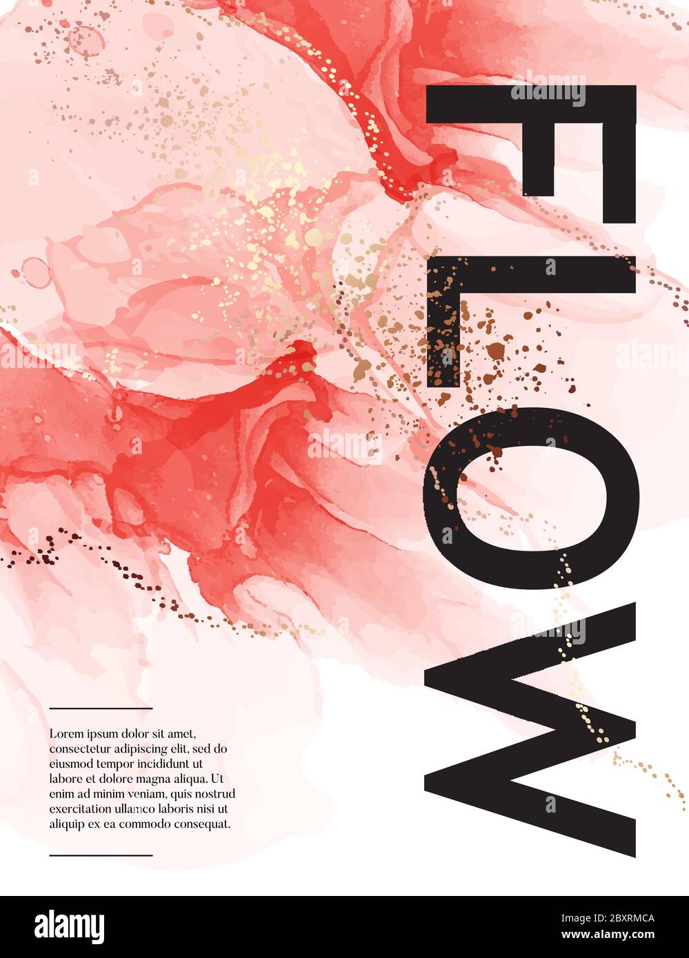 Watercolor Red gold ink abstract design. Luxury retro alcohol ink ...